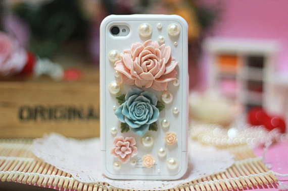Cute Iphone 4 Case, Floral Iphone Case, Flowers Pearl Iphone 4/4s Case, Unique Iphone 4 Case ...