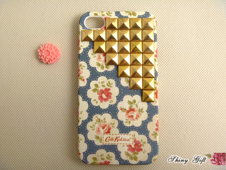 Floral Studded Iphone 4 Case, Iphone 4s Case, Gold Pyramid Studs Iphone ...